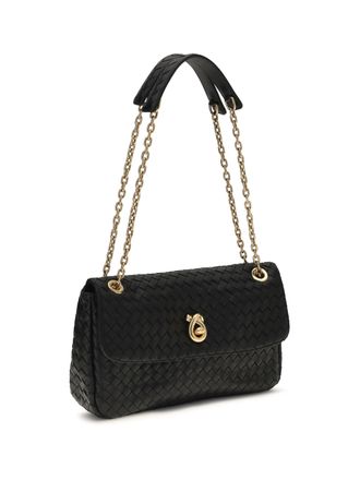 Bottega Veneta Womens Shoulder Bag Intreccio Black-Brass Lamb Leather Black/brass