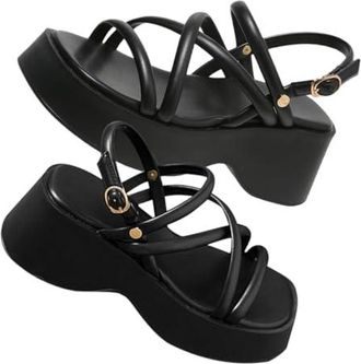 Yarnow Sandales Compens&eacute;es Femme Talon &Eacute;pais Confortable Sandales Plateforme &Eacute;t&eacute; Bout Ouvert Chaussures Plage Respirantes