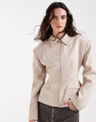 Asos Jacke im Leinen-Look mit Rei&szlig;verschluss und betonter Taille-Neutral