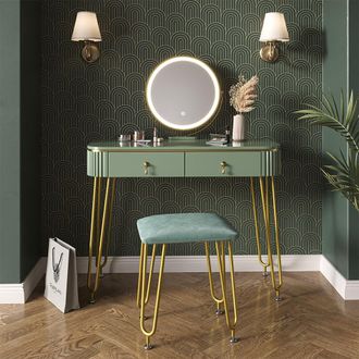 Vicco Schminktisch Gr&uuml;n Grace 100x126x40 cm - Frisiertisch, Perfekt f&uuml;r Selfies, Make-up und Styling