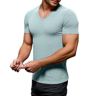 Generic T-shirt pour homme avec col en V, d&eacute;contract&eacute;, confortable, respirant, doux, t-shirt basique pour la vie quotidienne, la maison, lext&eacute;rieur, la randon