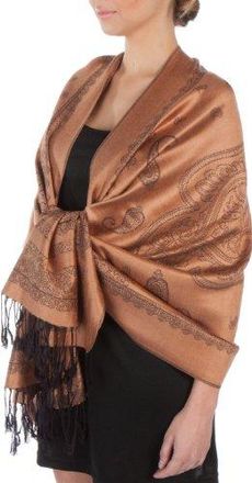 Sakkas FUPashPais95AG L&eacute;ger Deux couleurs Cachemire Design Contours Pashmina Ch&acirc;le/Echarpe/Etole - Camel/Noir