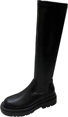 Generic Bottes de pluie mi-mollet en cuir &agrave; bout rond pour femme Couleur unie, Noir, 40.5 EU