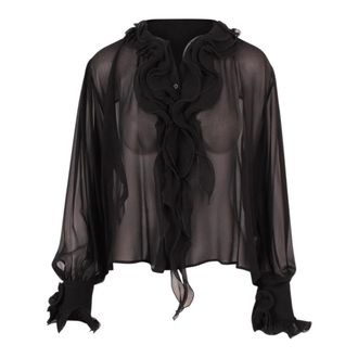 Ermanno Scervino Femme, Blouses et Chemises, Noir, Taille: 38 FR Chemisier en soie semi-transparente avec volants