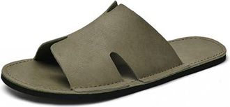 Generic Sandales plates en cuir v&eacute;ritable pour homme - Bout rond - Bout ouvert - Fond souple - Sandales de plage d&eacute;t&eacute; d&eacute;contract&eacute;es - Pantoufles de vacances, 