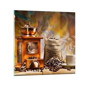 Arttor Bilder auf Glas Kaffee K&ouml;rner M&uuml;hle Tasse Glasbild 30x30cm Wandbilder Dekoration Wohnzimmer Schlafzimmer K&uuml;che Deko Klein Wanddeko Bild im Glas Wand K