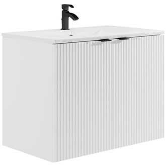 Vente-Unique Meuble de salle de bain suspendu strié avec vasque à encastrer - Blanc - 80 cm - parmiza