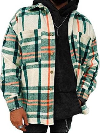 Minetom Chemises Homme en Flanelle Chemises Casual À Carreaux Manches Longues Chemise Bucheron Carreaux Chemise en Flanelle D Beige Orange XXL