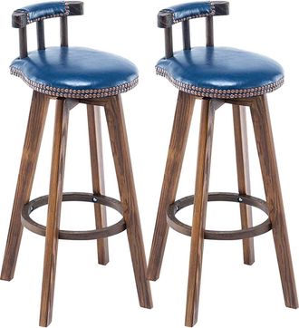 Generic Set mit 2 roten Drehhockern - 82,5 cm hohe, gepolsterte K&uuml;cheninselst&uuml;hle aus PU-Leder mit Holzbeinen, einfache Montage, modernes Design