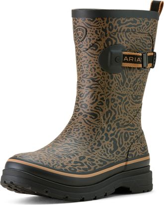 Ariat Womens Kelmarsh Mid Rubber Boots in Ocelot Print, B Medium Width, Size 42.5, by Ariat
