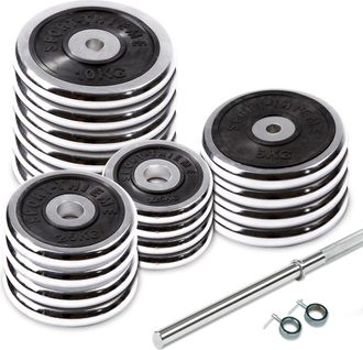 Sport-Thieme Chrome-Langhantel-Set 100 kg | langlebig | F&uuml;r Home-Workouts | Ger&auml;ndelter Griff | Stange aus Stahl | &Oslash; 30 mm | Inkl. Hantelscheiben u. 2 Stellringe