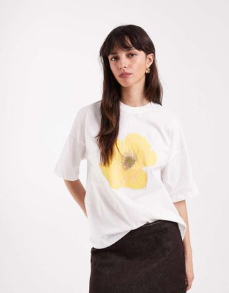 Never Fully Dressed T-shirt en coton &agrave; imprim&eacute; fleurs - Jaune-Blanc