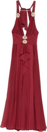 BABYLON Femme, Robes, Rouge, Taille: 42 FR Robe Longue Maxi &agrave; Volants et Orn&eacute;e de Fleurs