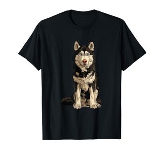 Whyitsme Design Schwarz-Wei&szlig;-Illustration Sibirischer Husky-Hund T-Shirt