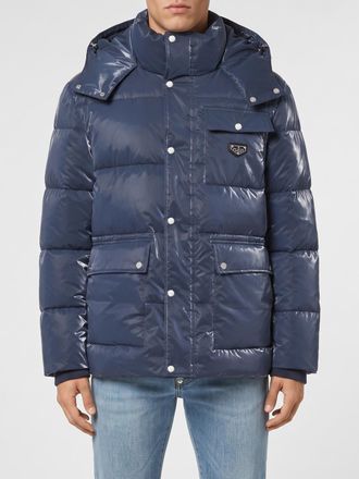 Philipp Plein Doudoune &agrave; capuche en nylon matelass&eacute; avec poches plaqu&eacute;es et logo