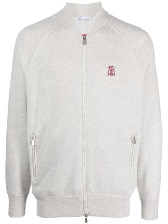 Brunello Cucinelli cardigan à logo brodé - Gris