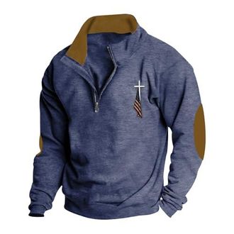 Generic Pull pour homme - Demi-fermeture &eacute;clair - Sans capuche - Manches longues - D&eacute;contract&eacute; - Col montant - T-shirt de sport - Couleur unie - Pull de coude
