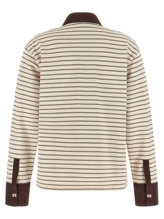 Ganni Striped Cotton Piquet Polo Shirt - Cream