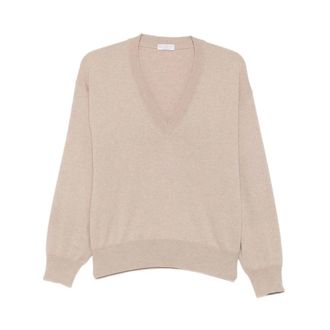 Brunello Cucinelli Kaschmirpullover mit V-Ausschnitt - - Knitwear - Damen - Beige - M