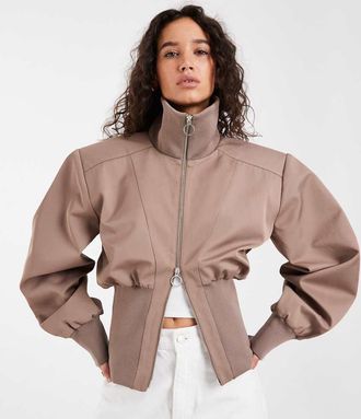 Asos veste zipp&eacute;e &agrave; c&ocirc;tes profondes cintr&eacute;e couleur tan-Marron