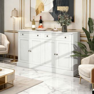 Generic Gro&szlig;er moderner Aufbewahrungsschrank - 150x40x86 cm 4 T&uuml;ren, 2 Schubladen, perfekt f&uuml;r das Wohn- oder Esszimmer (Alt wei&szlig;)