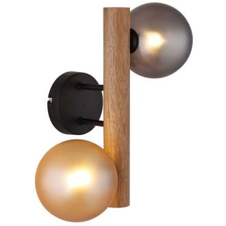 Globo Lighting Applique murale, lampe de couloir, m&eacute;tal, aspect bois, noir, globes en verre, H 32 cm