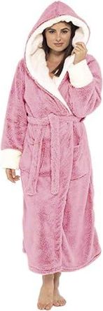 Generic IQYU Peignoir pour femme en coton moelleux - Peignoir pour femme - Avec capuche - Long et chaud - Doux - Pour lhiver - V&ecirc;tement de nuit - Peignoir dhi