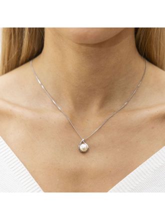 Zeeme Pearls Halskette Silber 925 rhodiniert 45cm mit einer wei&szlig;en Perle 9-9,5mm