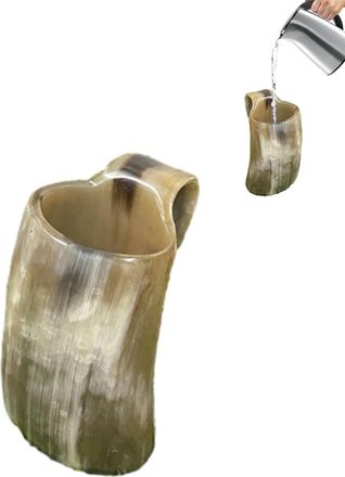 Generic Horn-Trinkbecher mit Henkel - 16-Unzen-Bierkrugbecher, Trinkbecher aus Horn, rustikaler Humpen f&uuml;r Ale Whiskey | Metbecher im antiken Stil, Heimbar-, 