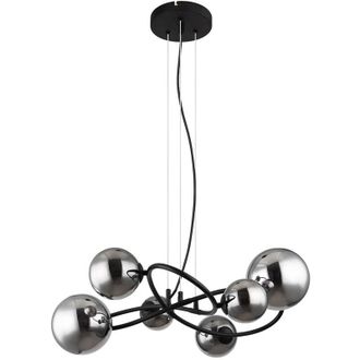 Globo Lighting Pendelleuchte 6 flammig led Hängelampe Wohnzimmer Esstischleuchte Rauchglas, Metall schwarz, 6x 3,5W 6x 350lm warmweiß, LxH 62,2 x 120 cm