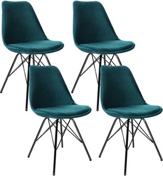 Kick Collection 4er Set Esszimmerst&uuml;hl Velvet - Samt - Blau - Modern und Hochwertig - Samtstoff und Metall - Erh&auml;ltlich in vielen Farben