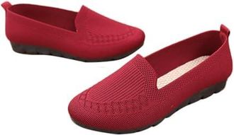 Generic Mocassins orthop&eacute;diques tricot&eacute;s confortables pour femme - Chaussures de marche antid&eacute;rapantes, tendance, r&eacute;tro, l&eacute;g&egrave;res et antid&eacute;rapantes, Rouge, 10 