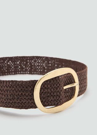 Mango Ceinture fibre naturelle boucle ovale chocolat - Femme - S - MANGO