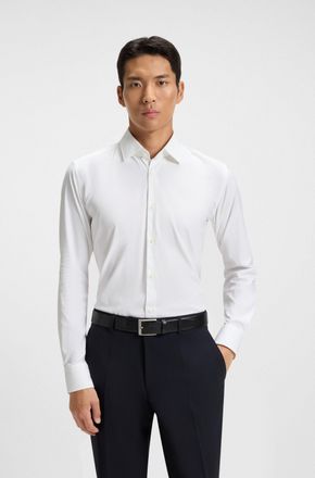 HUGO BOSS Businesshemd BOSS HANK, Herren, Gr. 45, N-Gr, wei&szlig;100, Web, Obermaterial: 92% Polyamid, 8% Elasthan, unifarben, slim fit normal, Rundhals, 2-Knopf-Man