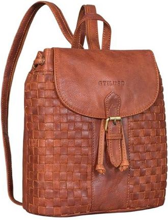 STILORD Camillla Pettit Sac à Dos Femme Cuir Veritable elegant pour Loisir et Voyage tressé, Couleur:arrona - marron