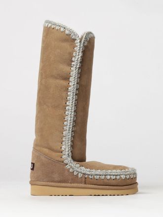 Mou Bottes hautes Eskimo en daim avec doublure en laine et coutures contrastantes