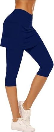 Generic Pantalon de sport pour femme - Legging 3/4 avec jupe - Taille haute - Couleur unie - Pantalon de yoga - Pantalon de sport - Pantalon de sport - Pantal
