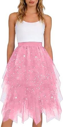 Generic Jupe en tulle longue pour femme - Jupe tutu irr&eacute;guli&egrave;re - Taille &eacute;lastique - Jupe tutu des ann&eacute;es 80 - Tenue de f&ecirc;te &agrave; paillettes - Costume de rave - 