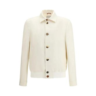 Brunello Cucinelli Homme, Pulls, Blanc, Taille: M Veste en soie avec col montant