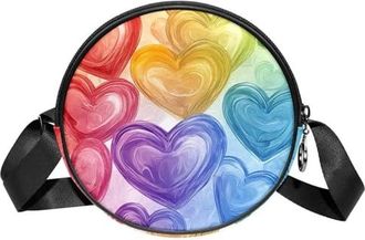 Generic Sac &agrave; bandouli&egrave;re circulaire pour femme, motif coeur color&eacute; arc-en-ciel, petit sac &agrave; bandouli&egrave;re avec fermeture &eacute;clair, bretelles r&eacute;glables, sac &agrave; mai