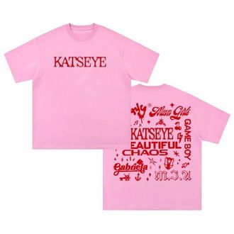 Generic Katseye Beautiful Chaos Merch T-shirt col rond à manches courtes en coton pour homme et femme, rose, XXS