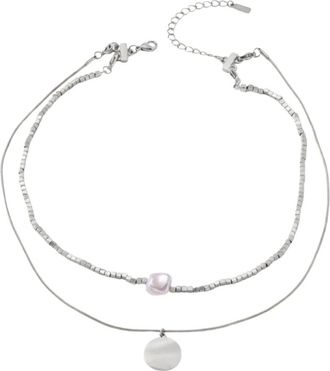 Dansk Copenhagen Vera Collier 2en1 - Finition Sabl&eacute;e - Femme - Accessoires - Gris - Taille: ONE Size