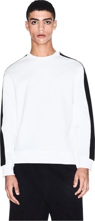 A|X Armani Exchange Mens Essential, Striped, Long Sleeve, Round Collar Sweatshirt, Off White, M