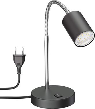 LEDs Com Tischleuchte WAIKA mit Schwanenhals und Schalter schwarz matt, inkl. GU10 LED Lampe (warmweiß, 2,339W, 227lm, 110°)