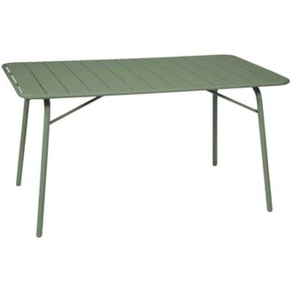 Sweeek Table de jardin pliante m&eacute;tal 6 places. vert. Amelia. 140x80cm. traitement antirouille. lattes et bords arrondis