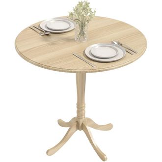 HOMCOM Table &agrave; manger - HOMCOM - 4 personnes - pi&eacute;tement en acier - style moderne - MDF - &Oslash; 80 x 75 cm - bois naturel