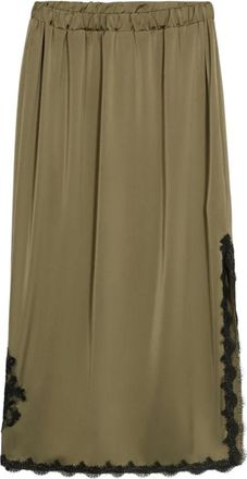Oltre Femme, Jupes, Vert, Taille: 44 FR Jupe crayon midi en satin avec dentelle