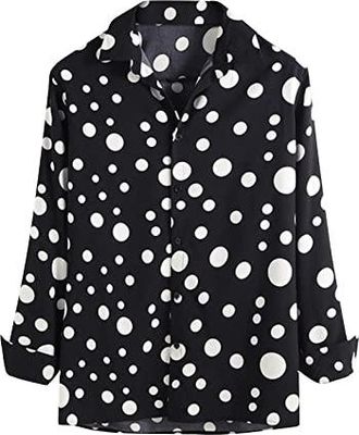 Generic 2026 Chemise à manches longues décontractée et polyvalente pour homme Motif à pois, Noir, XXL