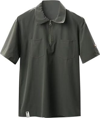 Generic Polo Homme &Eacute;t&eacute; Manches Courtes Double Poches Fermeture &Eacute;clair Manches Courtes, Vert arm&eacute;e., XXL