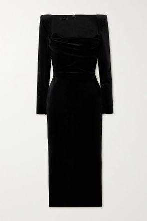 Alex Perry Robe Midi En Velours Stretch &Agrave; Drap&eacute; - Noir